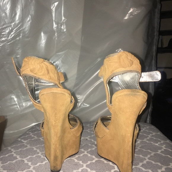 bebe | Shoes | Bebe Cognac Bebe Wedge Sandal | Poshmark